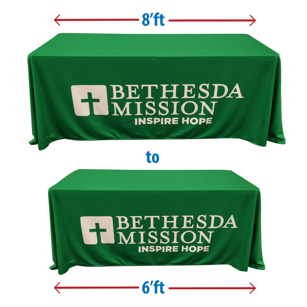 6' to 8' Promotional Convertible Table Cover, Front Panel Print