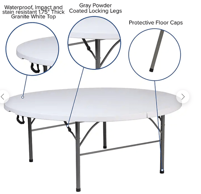 60" Round Plastic Folding Table Indoor Or Outdoor
