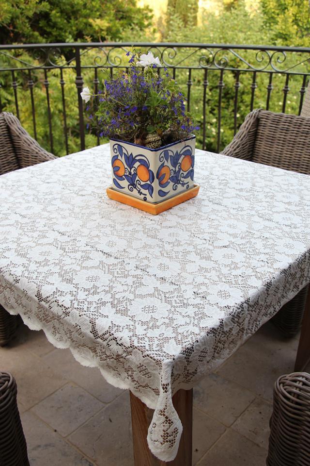 Ivory 72" x 72" Square Lace Table Overlay