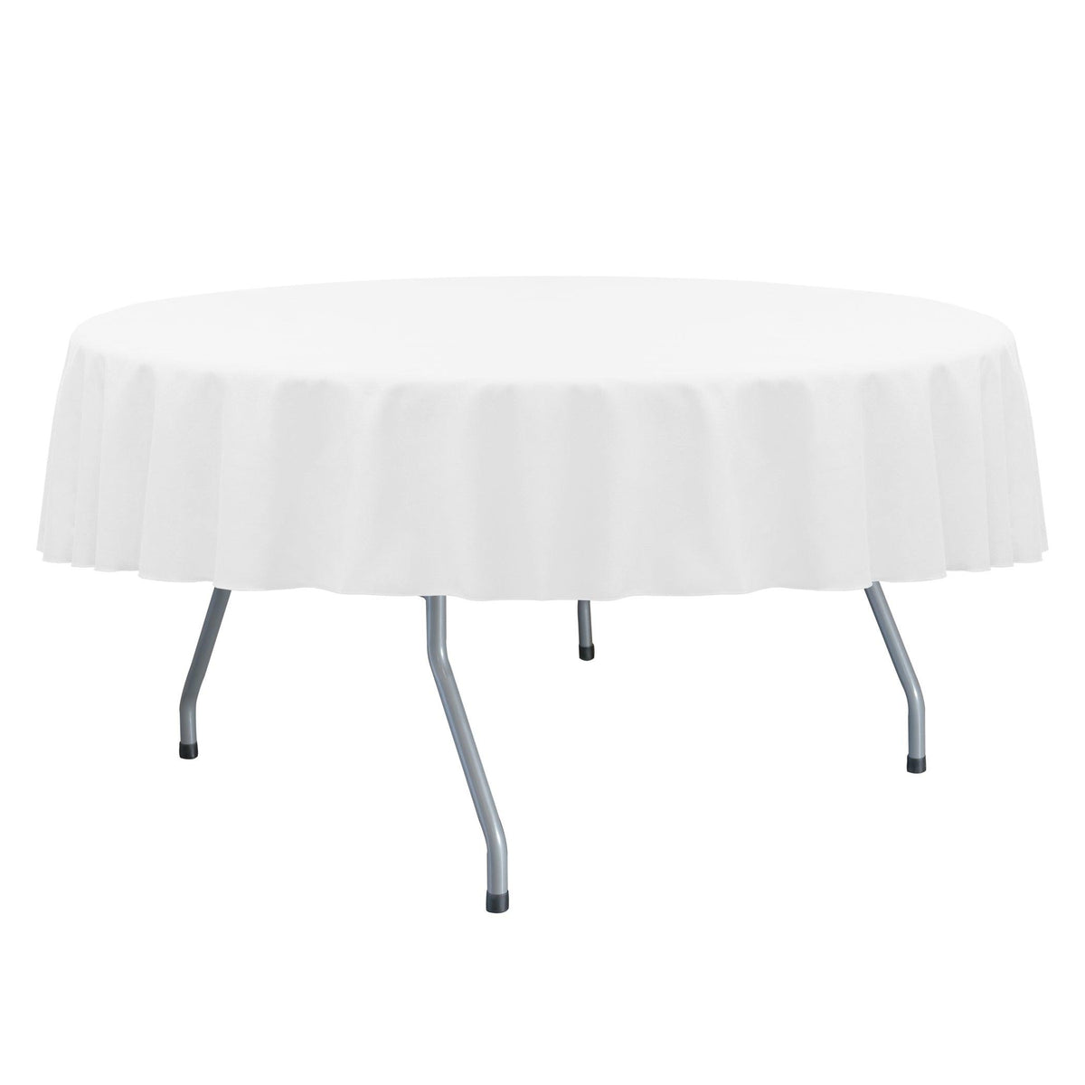 White 72" Round Spun Poly Tablecloth With Hem